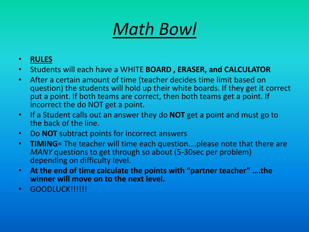 PPT - Math Bowl PowerPoint Presentation, free download - ID:6452230