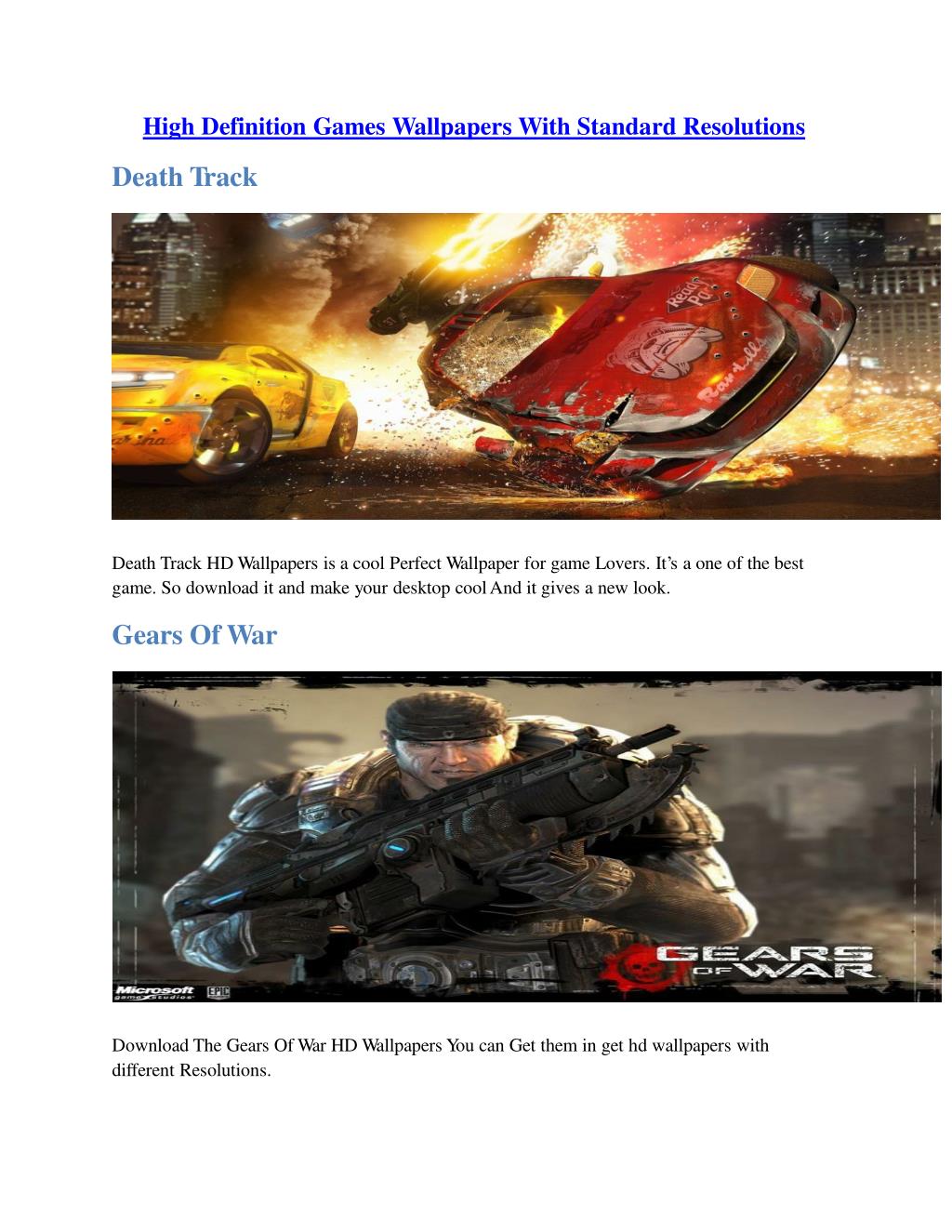 PPT - High Definition Games Wallpapers With Standard Resolutions ...