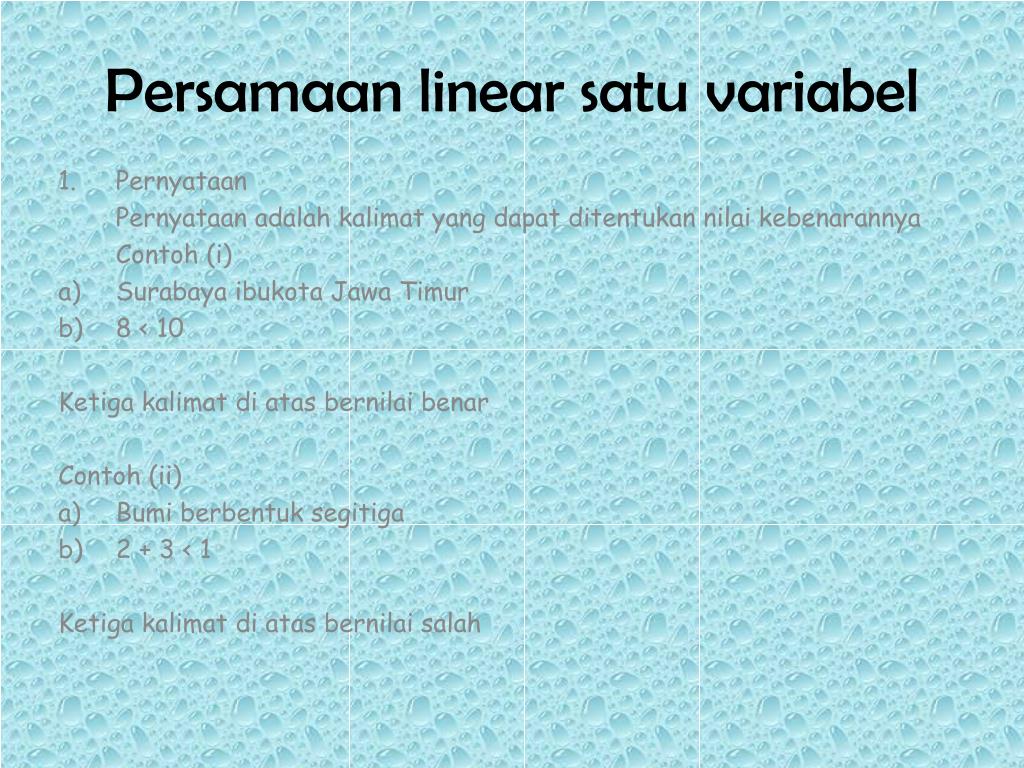 PPT - Persamaan linear satu variabel PowerPoint Presentation, free ...