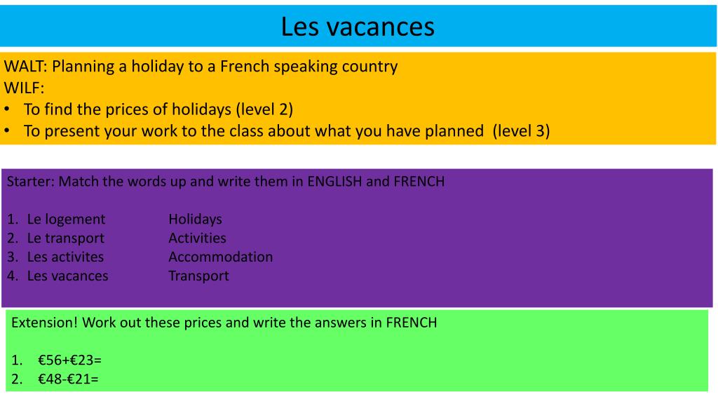 PPT - Les vacances PowerPoint Presentation, free download - ID:6507960