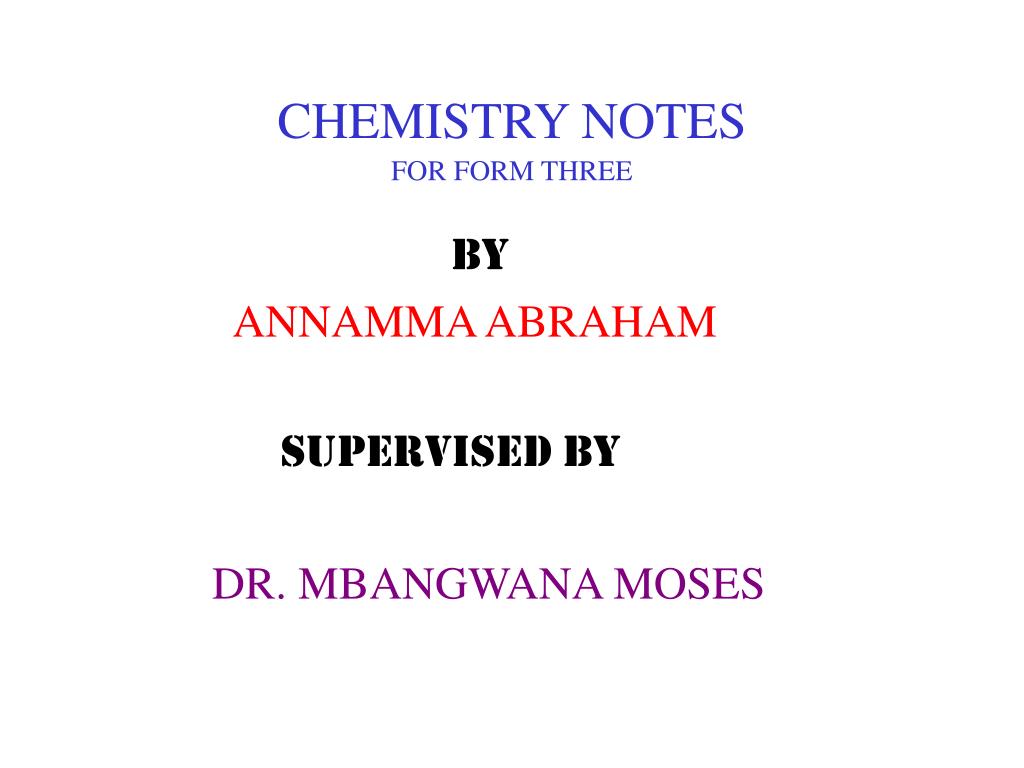 PPT - CHEMISTRY NOTES FOR FORM THREE PowerPoint Presentation, free ...