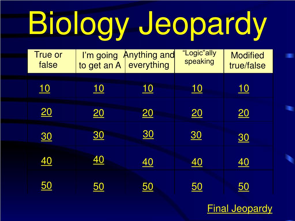 PPT - Understanding Evolution Through a True/False Biology Jeopardy ...
