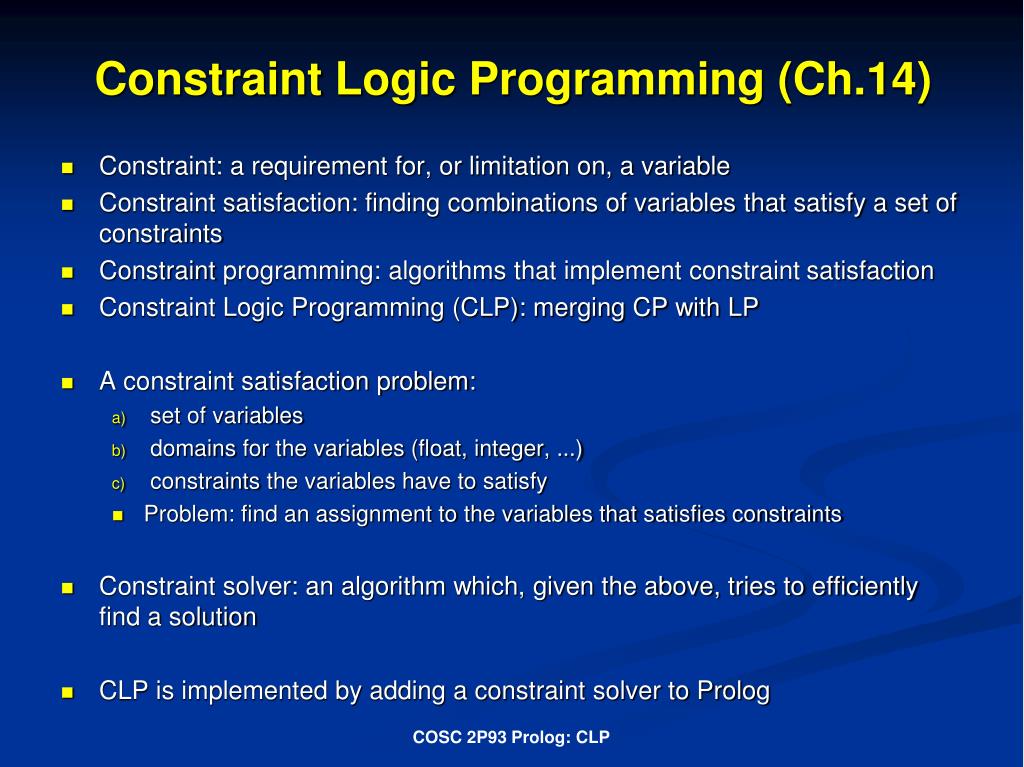 PPT - Constraint Logic Programming (Ch.14) PowerPoint Presentation ...