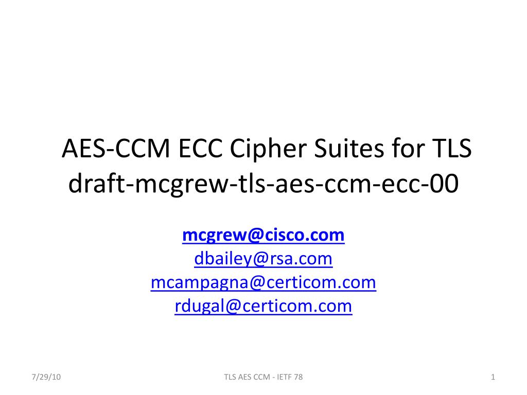 PPT - AES-CCM ECC Cipher Suites for TLS draft-mcgrew-tls-aes-ccm-ecc-00 ...