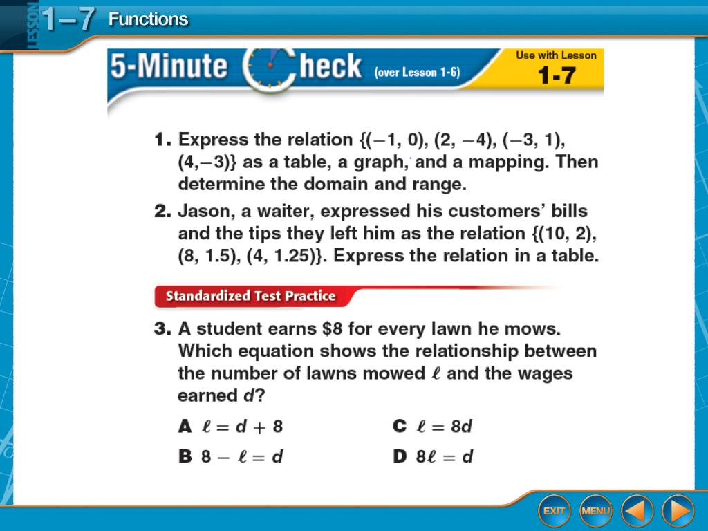 PPT - Lesson 1-7 Glencoe Algebra 1 PowerPoint Presentation, free ...