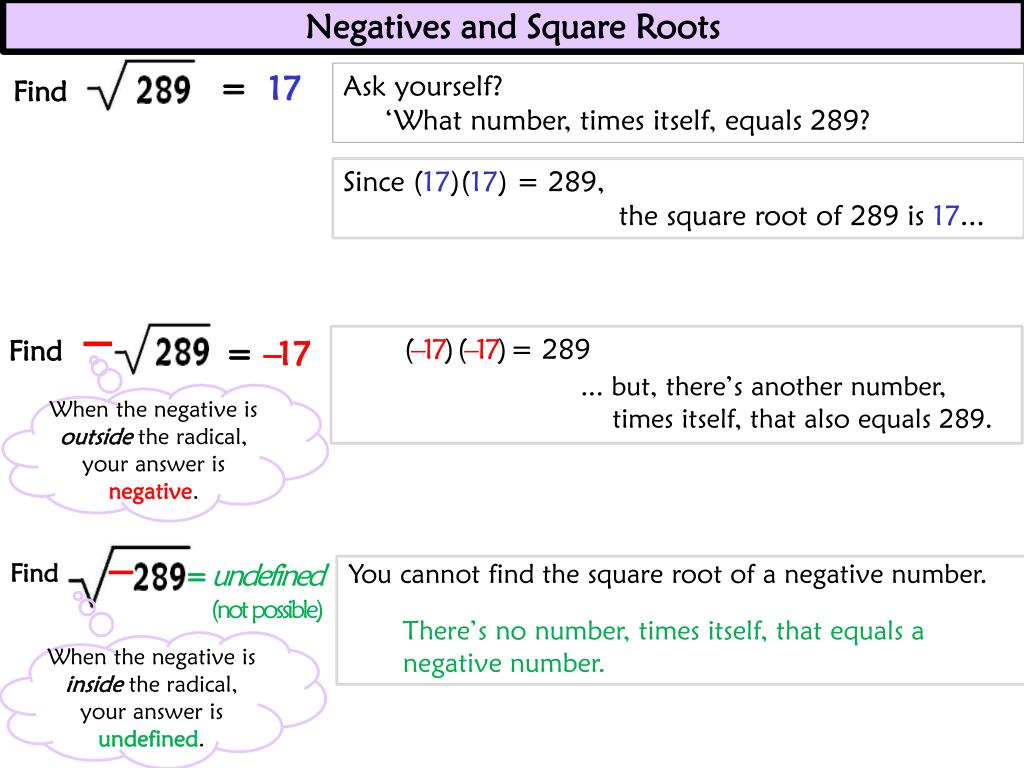PPT - Negatives and Square Roots PowerPoint Presentation, free download ...