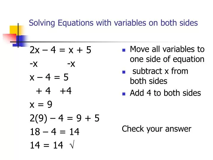 PPT Solving Equations With Variables On Both Sides PowerPoint