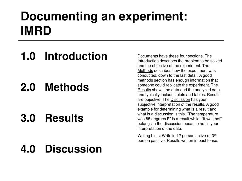 PPT - Documenting an experiment: IMRD PowerPoint Presentation, free ...