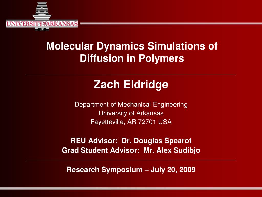 PPT - Molecular Dynamics Simulations of Diffusion in Polymers ...