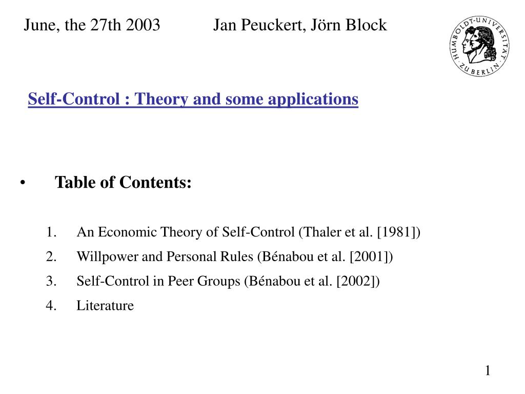 PPT - Self-Control : Theory and some applications PowerPoint ...