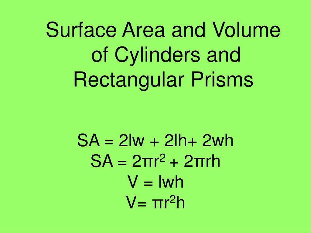 PPT - Surface Area and Volume of Cylinders and Rectangular Prisms ...