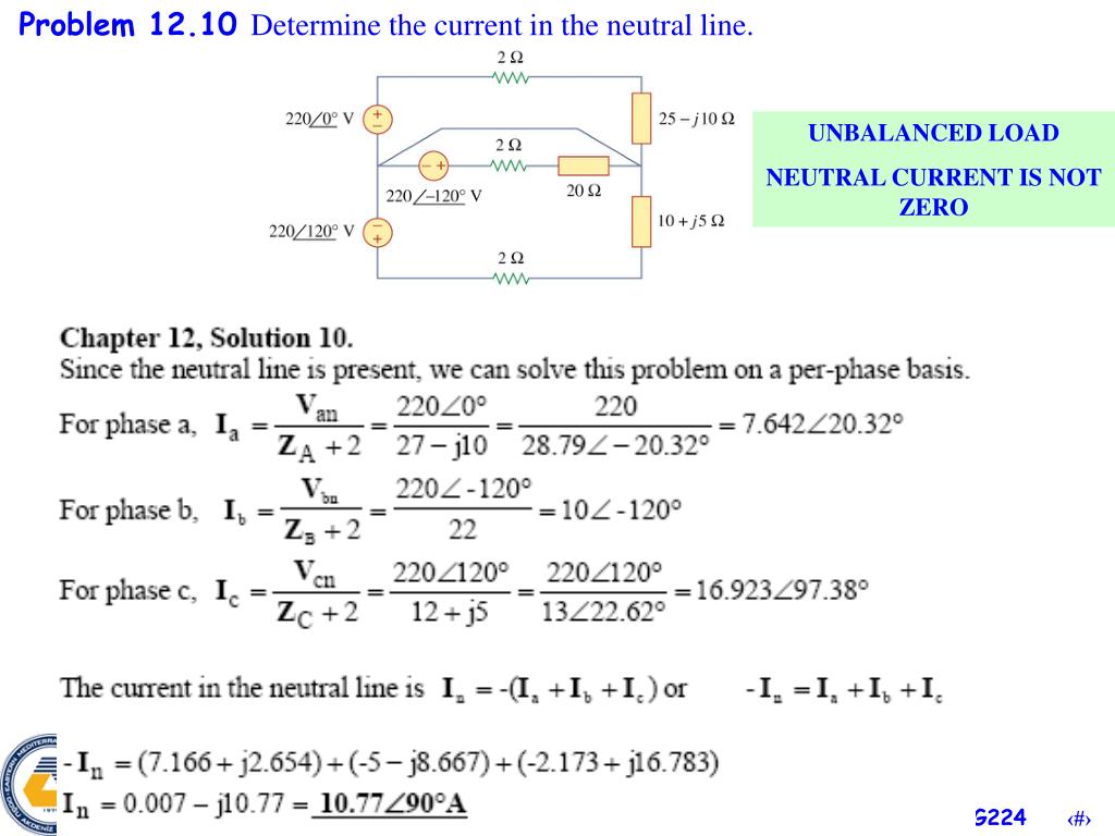 PPT - Problem 1 2 . 10 Determine the current in the neutral line ...