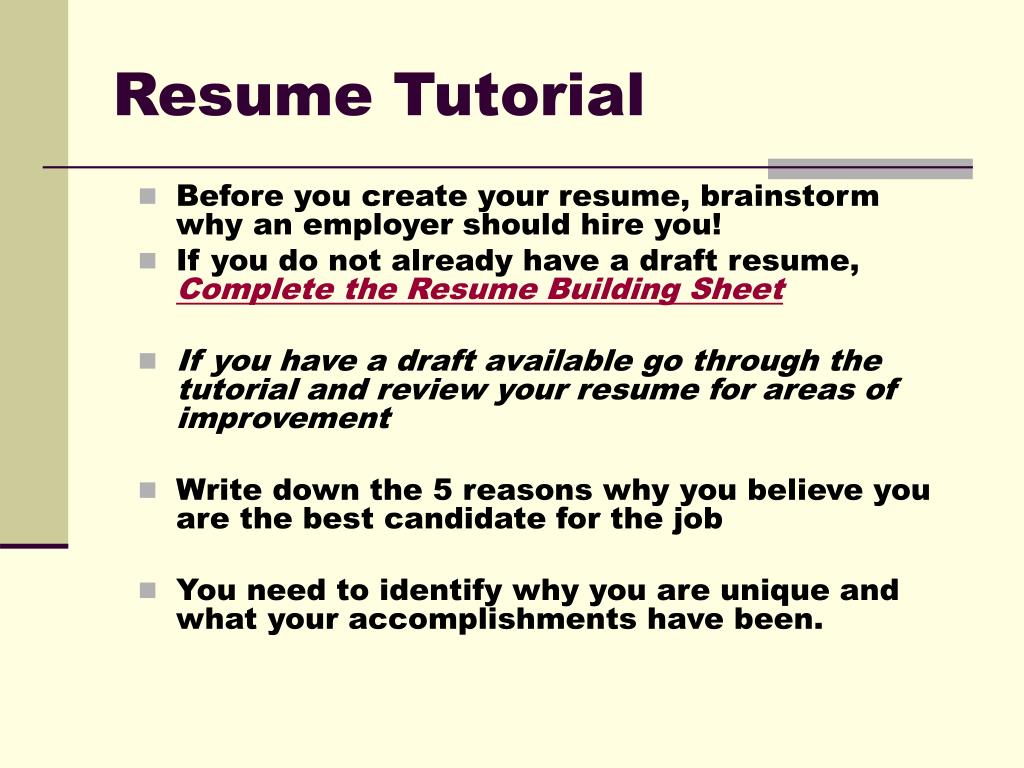 PPT - Resume Tutorial PowerPoint Presentation, free download - ID:6595569
