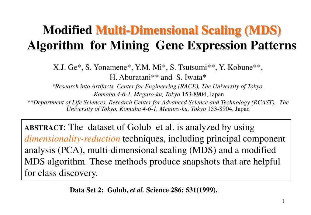 PPT - Modified Multi-Dimensional Scaling (MDS) Algorithm for Mining Gene Expression Patterns ...