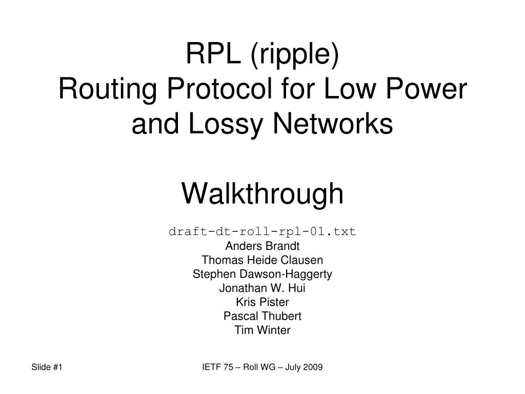 PPT - RPL (ripple) Routing Protocol for Low Power and Lossy Networks Walkthrough PowerPoint ...