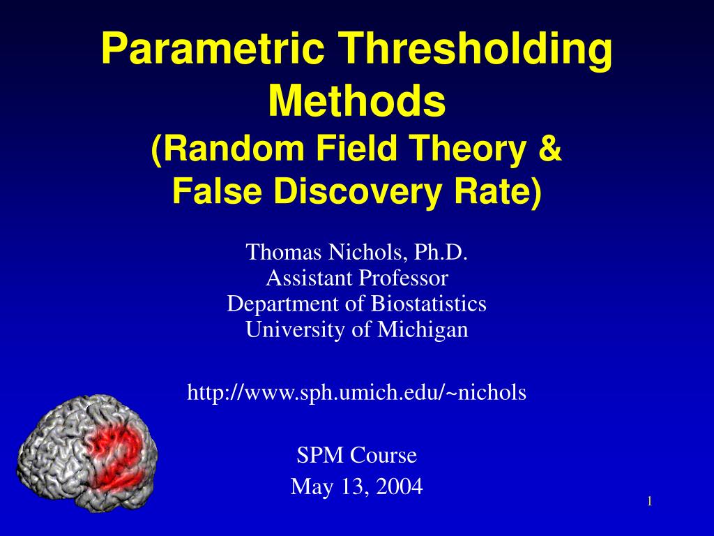 PPT - Parametric Thresholding Methods (Random Field Theory & False Discovery Rate) PowerPoint ...