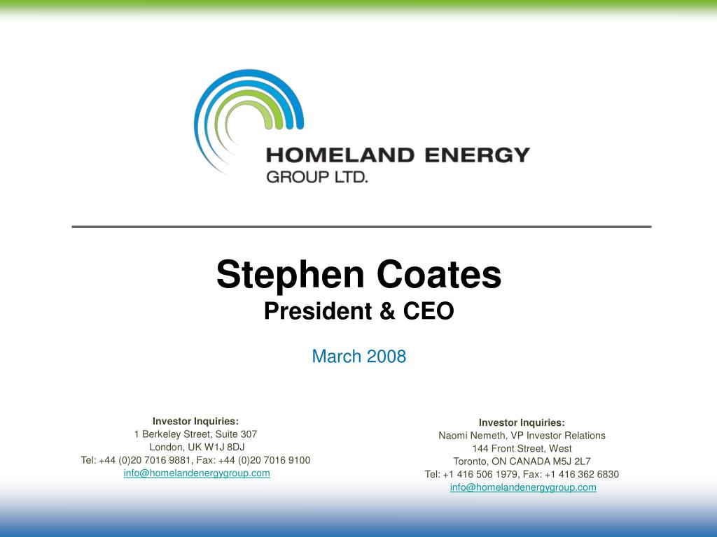 PPT - Stephen Coates President & CEO PowerPoint Presentation, free ...