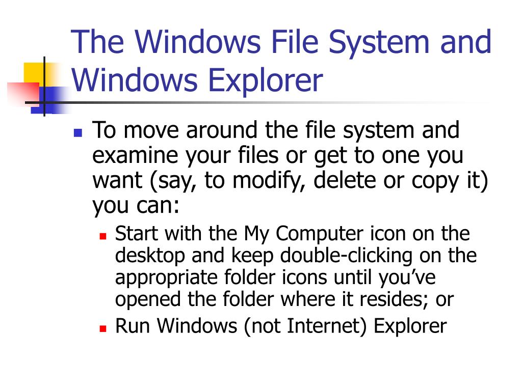 PPT - The Windows File System and Windows Explorer PowerPoint ...