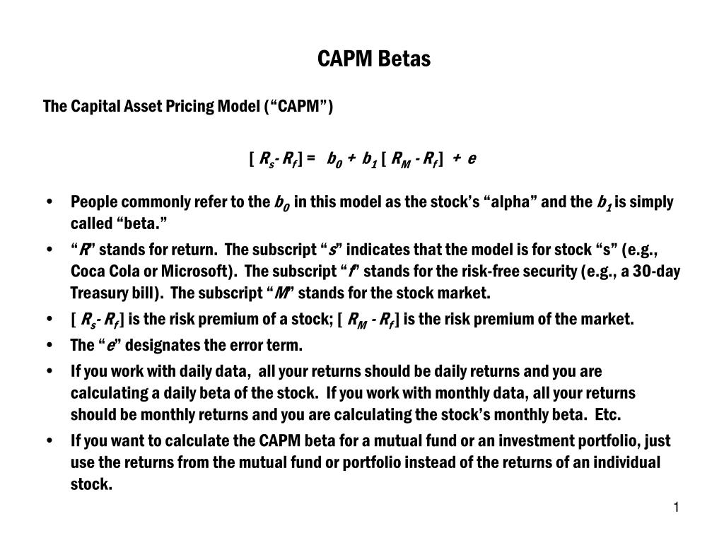 PPT - CAPM Betas PowerPoint Presentation, free download - ID:6793381
