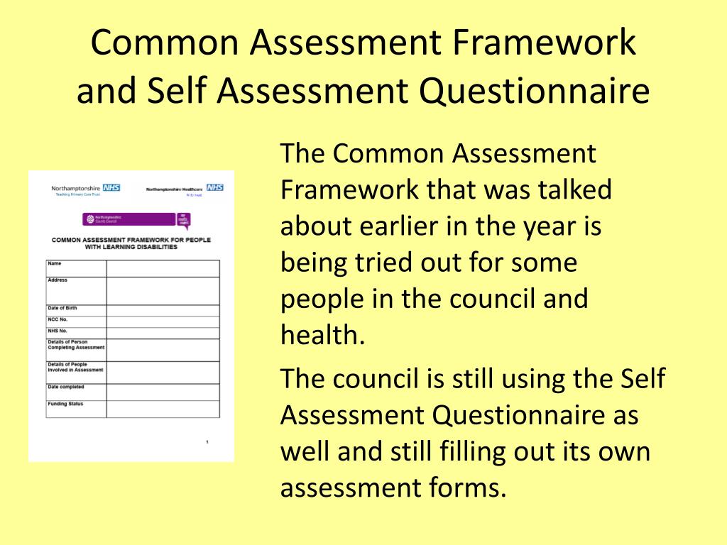 PPT - Common Assessment Framework and Self Assessment Questionnaire ...