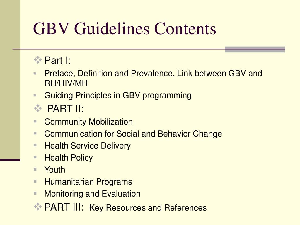 PPT - GBV Guidelines Contents PowerPoint Presentation, free download ...