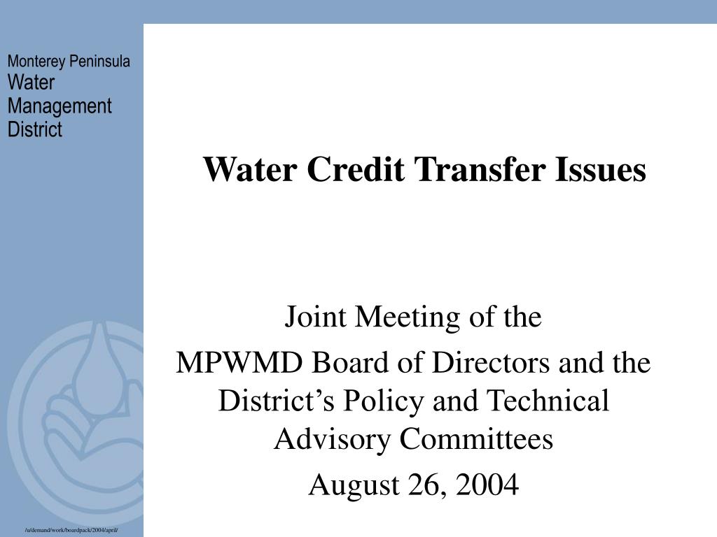 PPT - Water Credit Transfer Issues PowerPoint Presentation, free ...