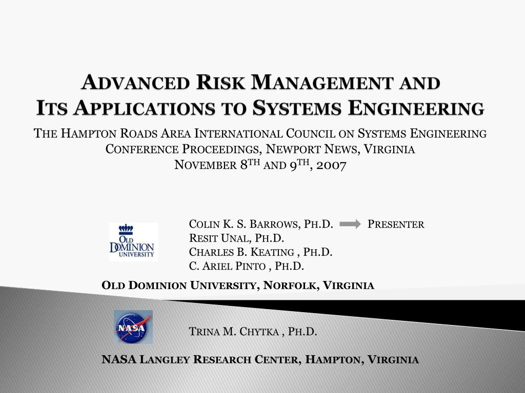 PPT - Advanced Risk Management and Its Applications to Systems ...