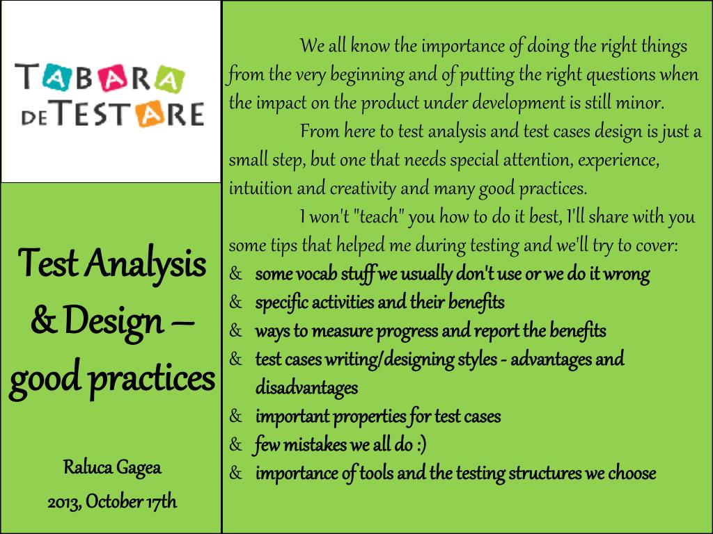 PPT - Test Analysis & Design – good practices PowerPoint Presentation ...