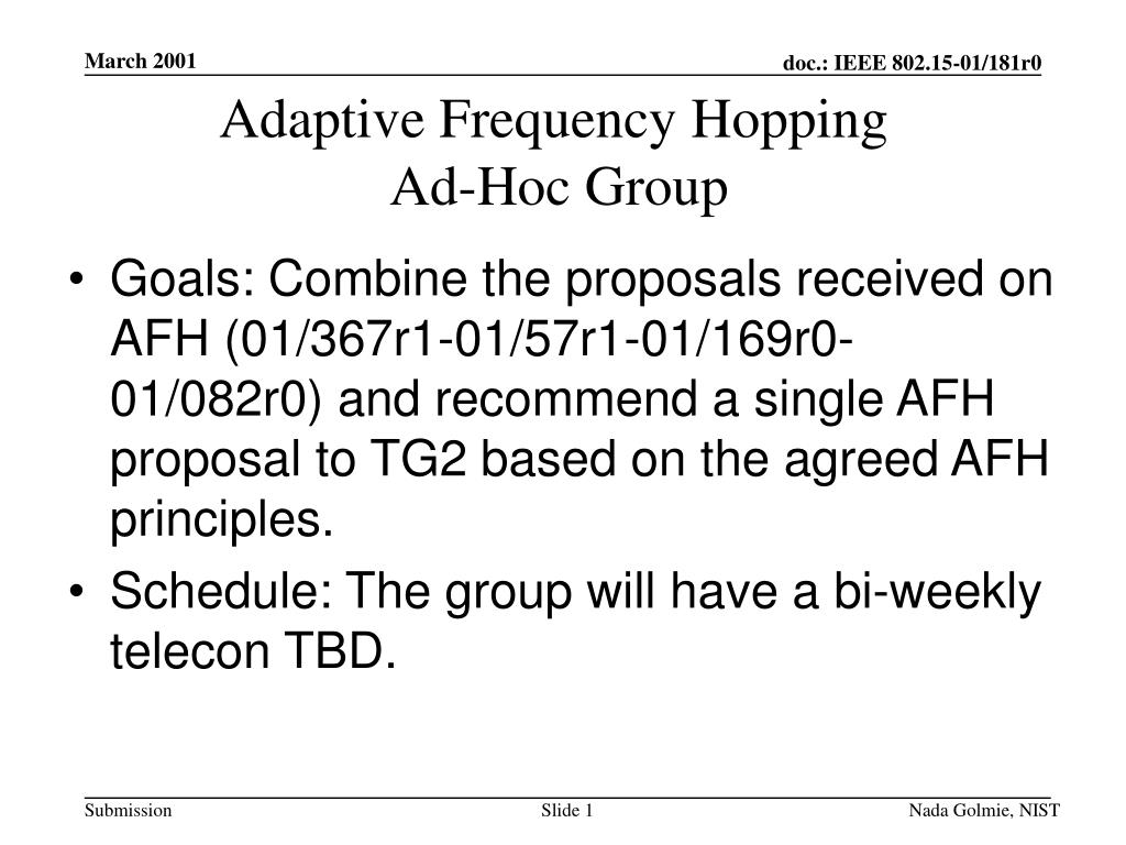 PPT - Adaptive Frequency Hopping Ad-Hoc Group PowerPoint Presentation ...