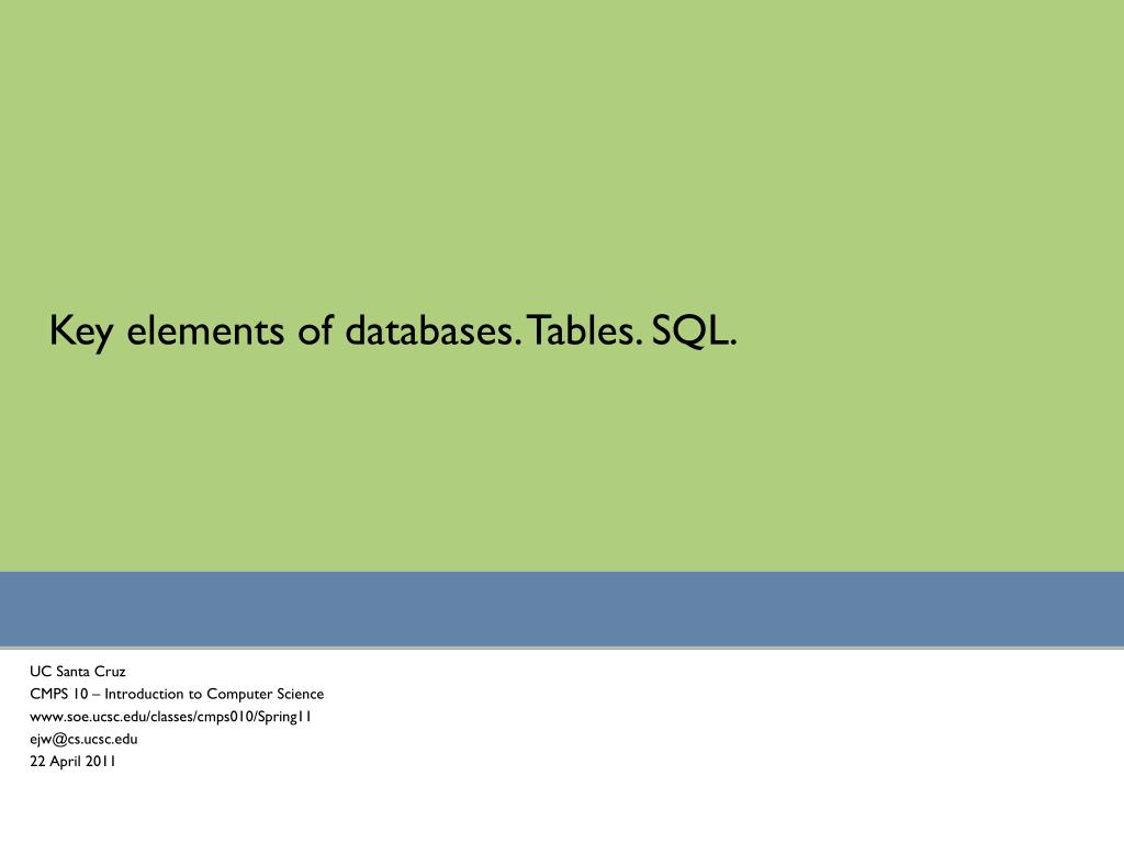 PPT - Key elements of databases. Tables. SQL. PowerPoint Presentation ...