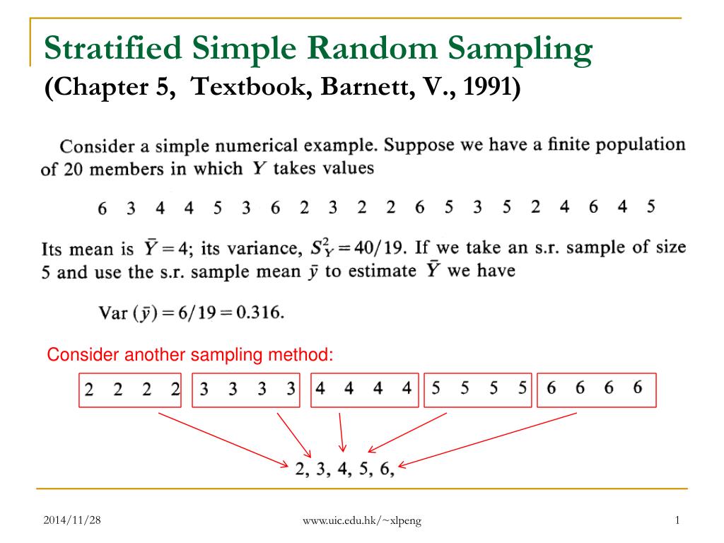PPT - Stratified Simple Random Sampling (Chapter 5, Textbook, Barnett ...
