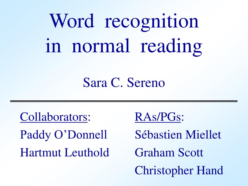 PPT - Word recognition in normal reading PowerPoint Presentation, free ...
