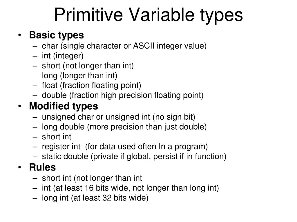 PPT - Primitive Variable types PowerPoint Presentation, free download ...
