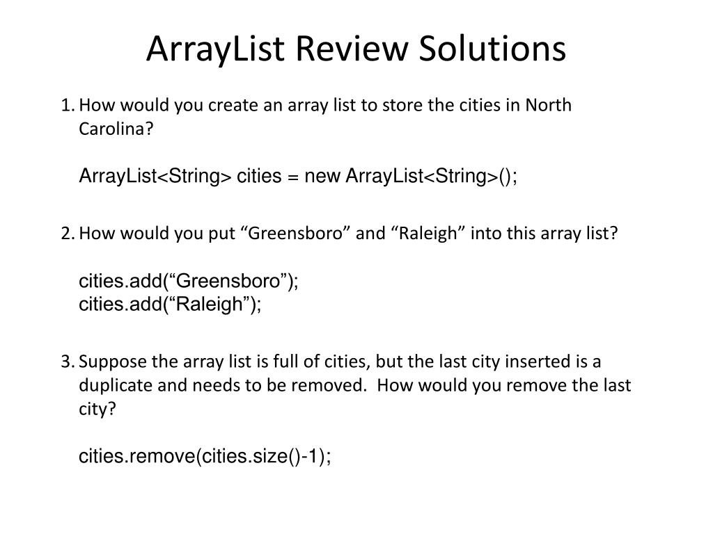 PPT - ArrayList Review Solutions PowerPoint Presentation, free download ...