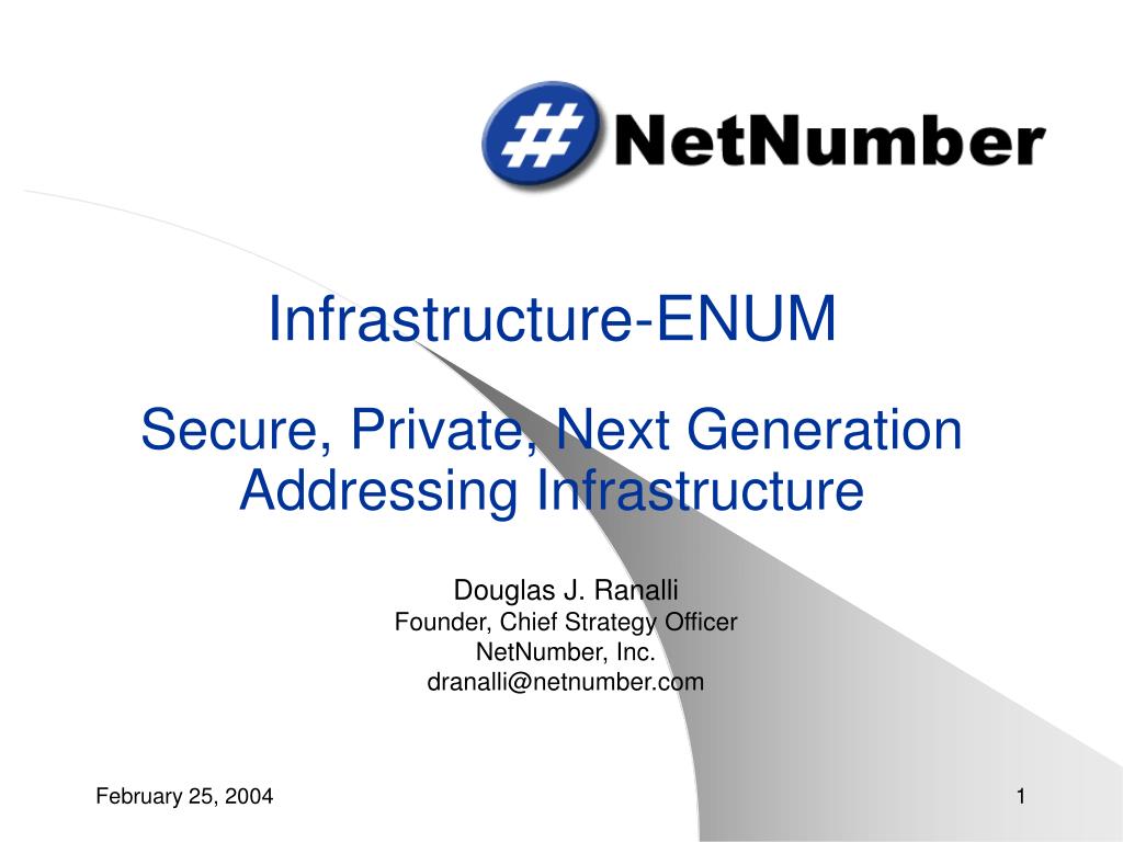 PPT - Infrastructure-ENUM Secure, Private, Next Generation Addressing Infrastructure PowerPoint ...