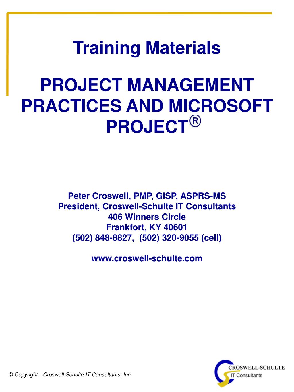 PPT - Training Materials PROJECT MANAGEMENT PRACTICES AND MICROSOFT ...